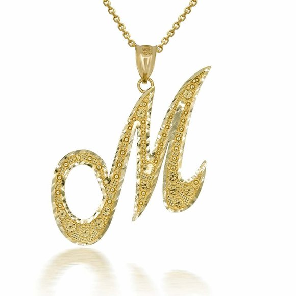 Element Shine | Jewelry | 4k Solid Gold Cursive Initial Letter M ...
